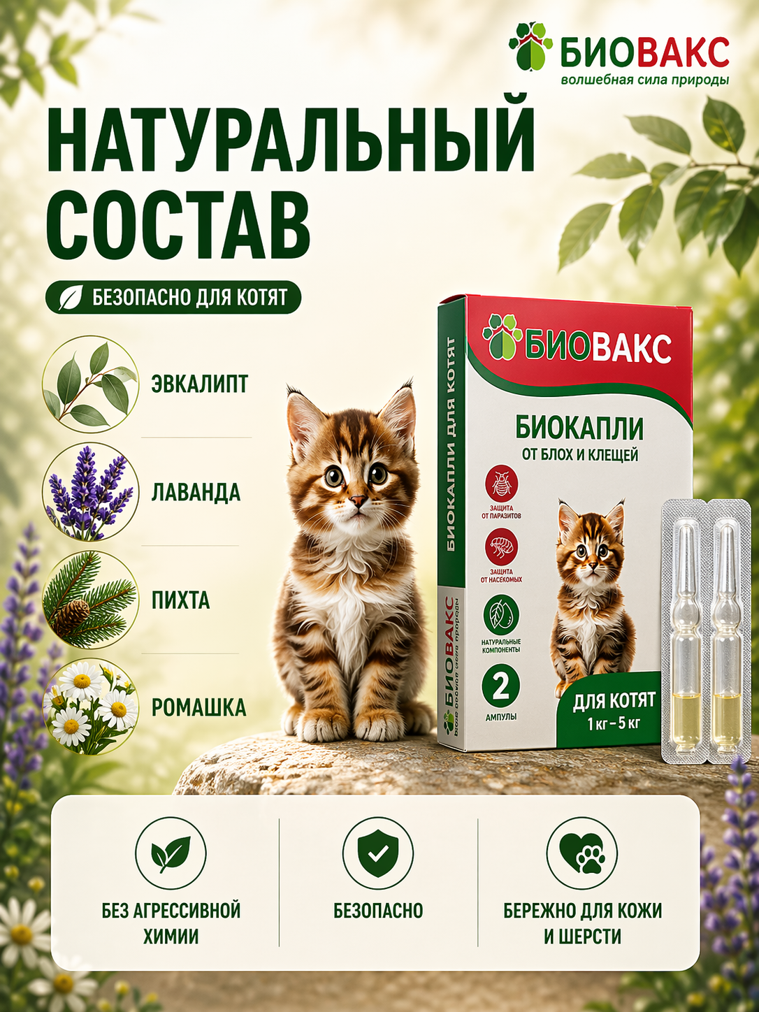 БиоВакс био-капли для котят от блох и клещей на холку 2 пипетки — фото 1