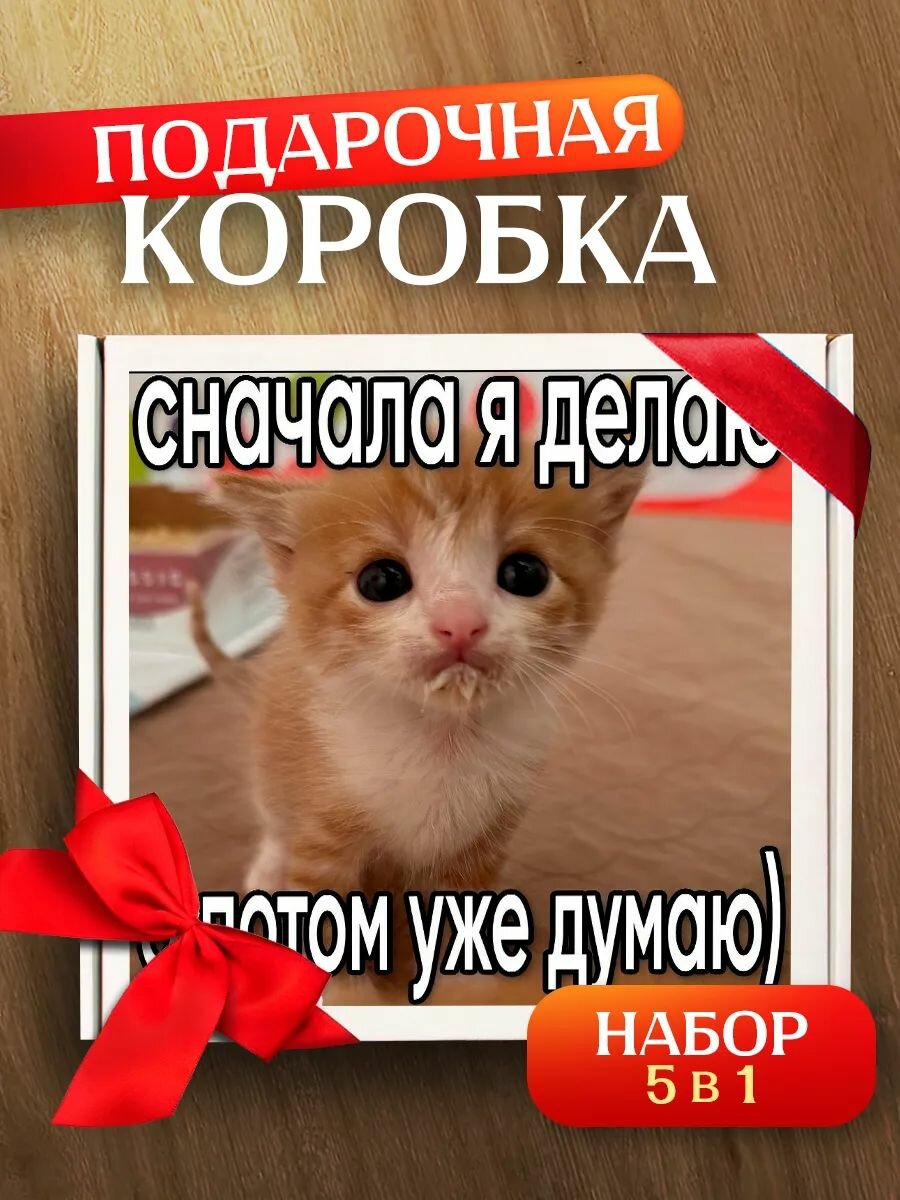 Подарочная коробка мем котики , упаковка для подарка, 1шт, размер 23,5x22,5х10 см