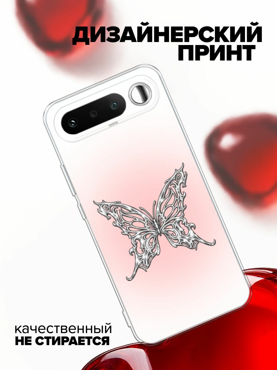 Чехол на Realme 16 / Реалми 16 с принтом Ажурная серебряная бабочка — фото 1