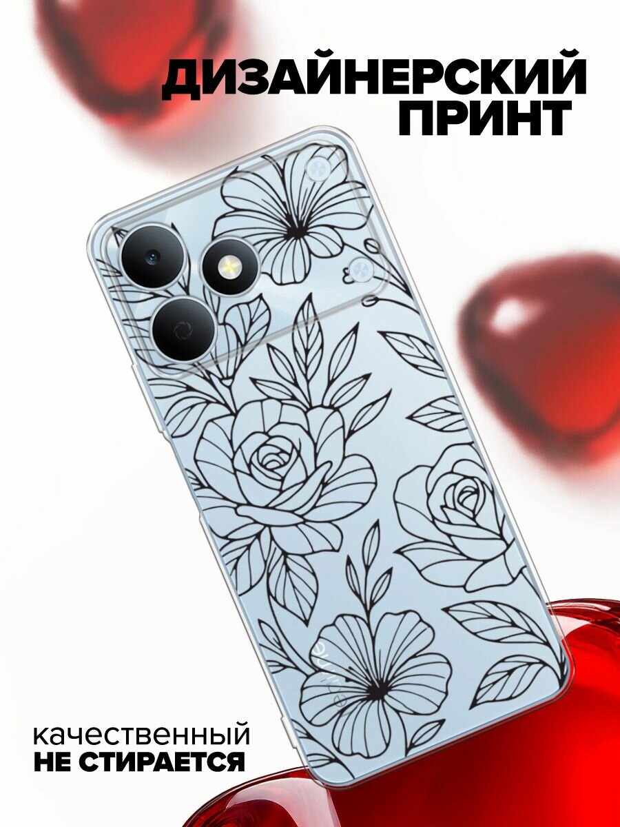 Чехол на Realme Note 80 / Реалми Нот 80 с принтом Графичные цветы — фото 1