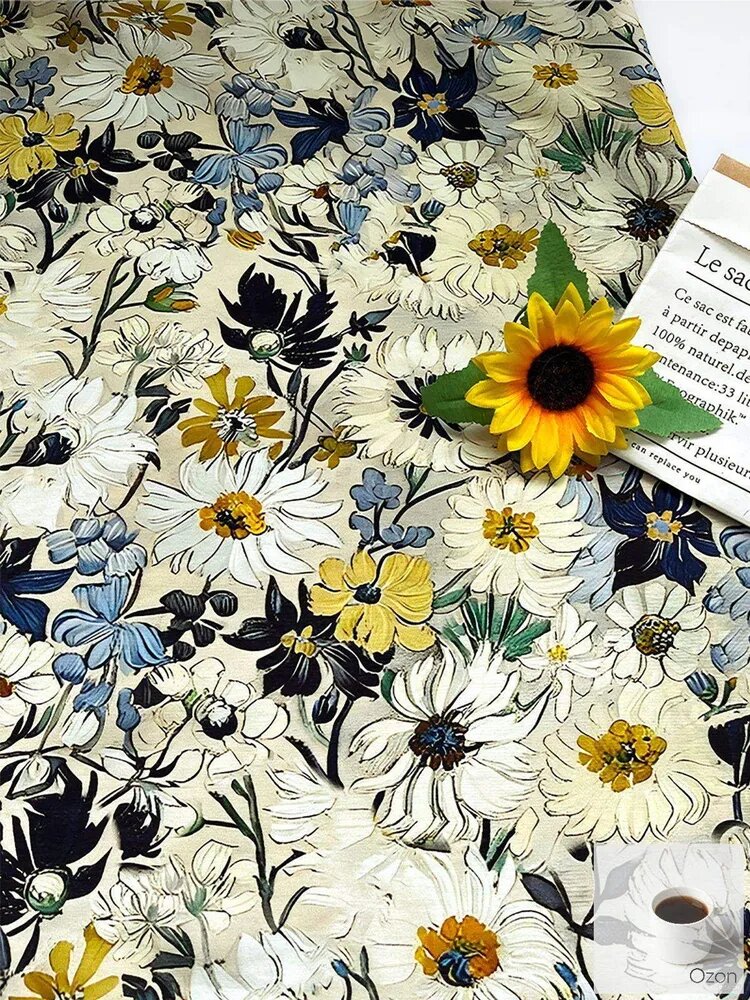 100cm*150cm, Один из хлопковых печатей из хлопка из сливочной маргаритки, может использоваться для одежды, широких штанишек, подвязок, платьев, украшений в интерьерах и т. д