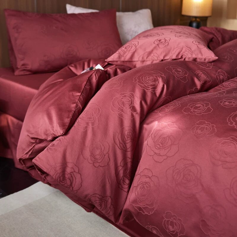 Комплект постельного белья ESIX Yile Home Textiles из 100% хлопка, 60 нитей, жаккардовый, 4 предмета: пододеяльник,