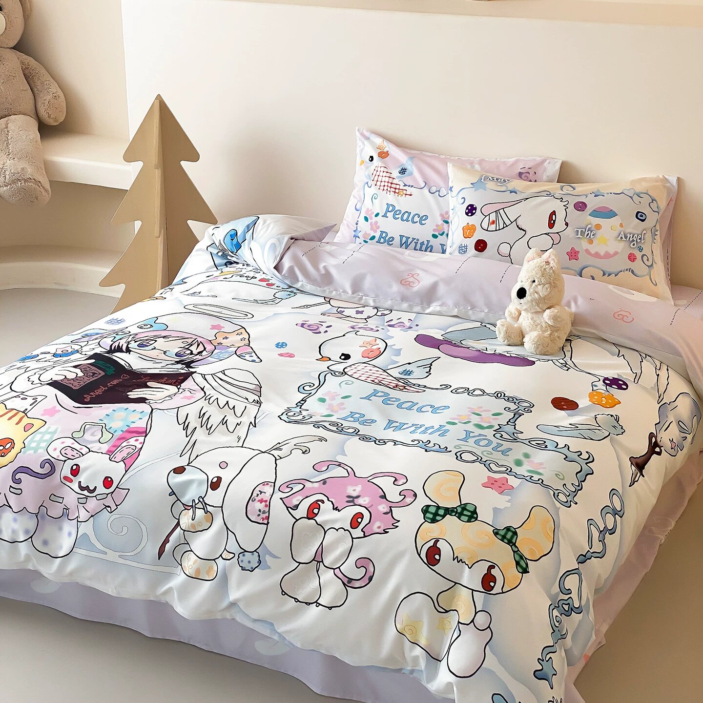 Комплект постельного белья из четырех предметов Toyama Store x Ollie Frog Lullaby Gentle Purple с оригинальной