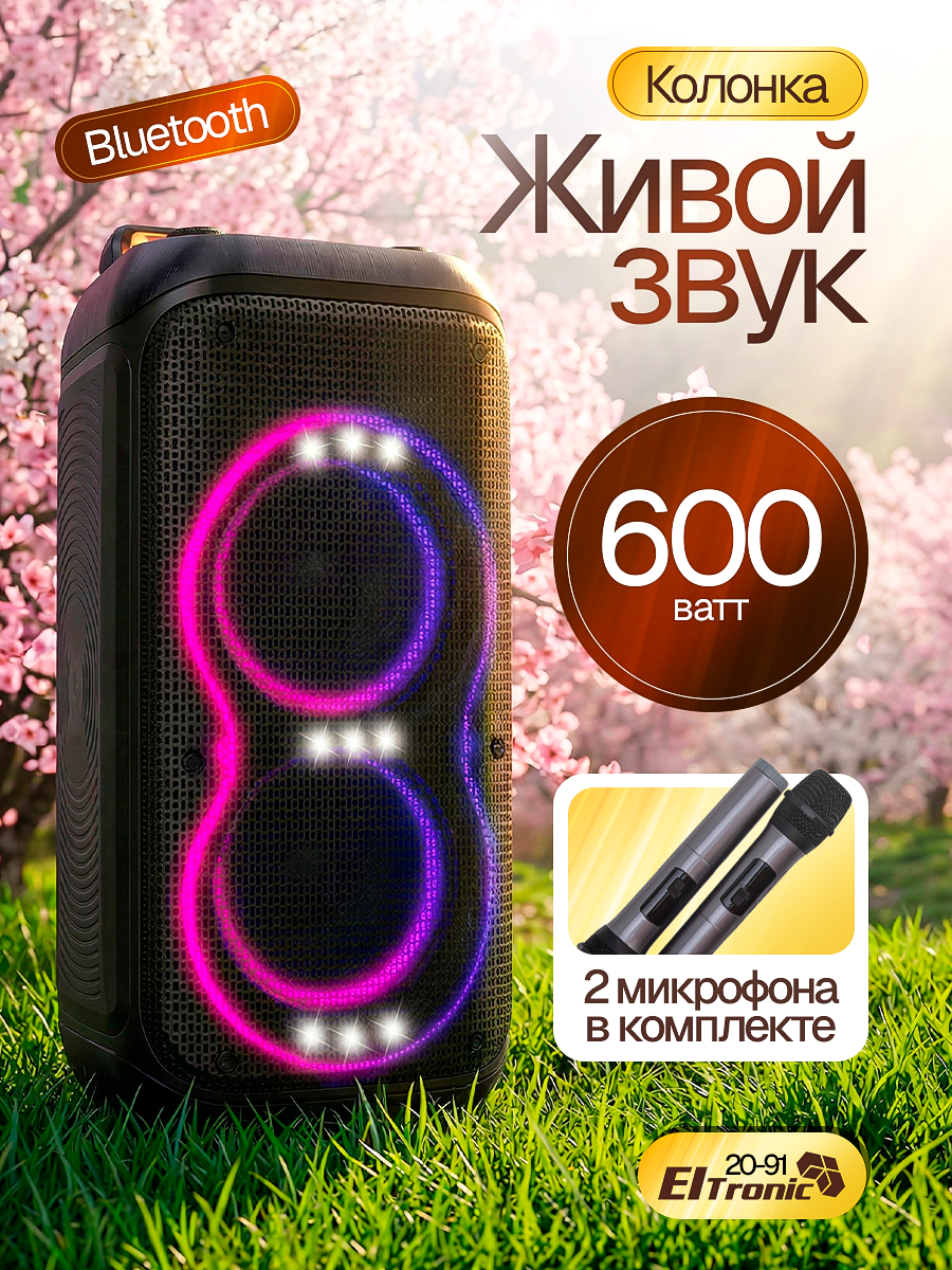Портативная колонка Eltronic 20-91 DANCE BOX 600, 6 полос эквалайзера, LED подсветка, FM радио, Bluetooth