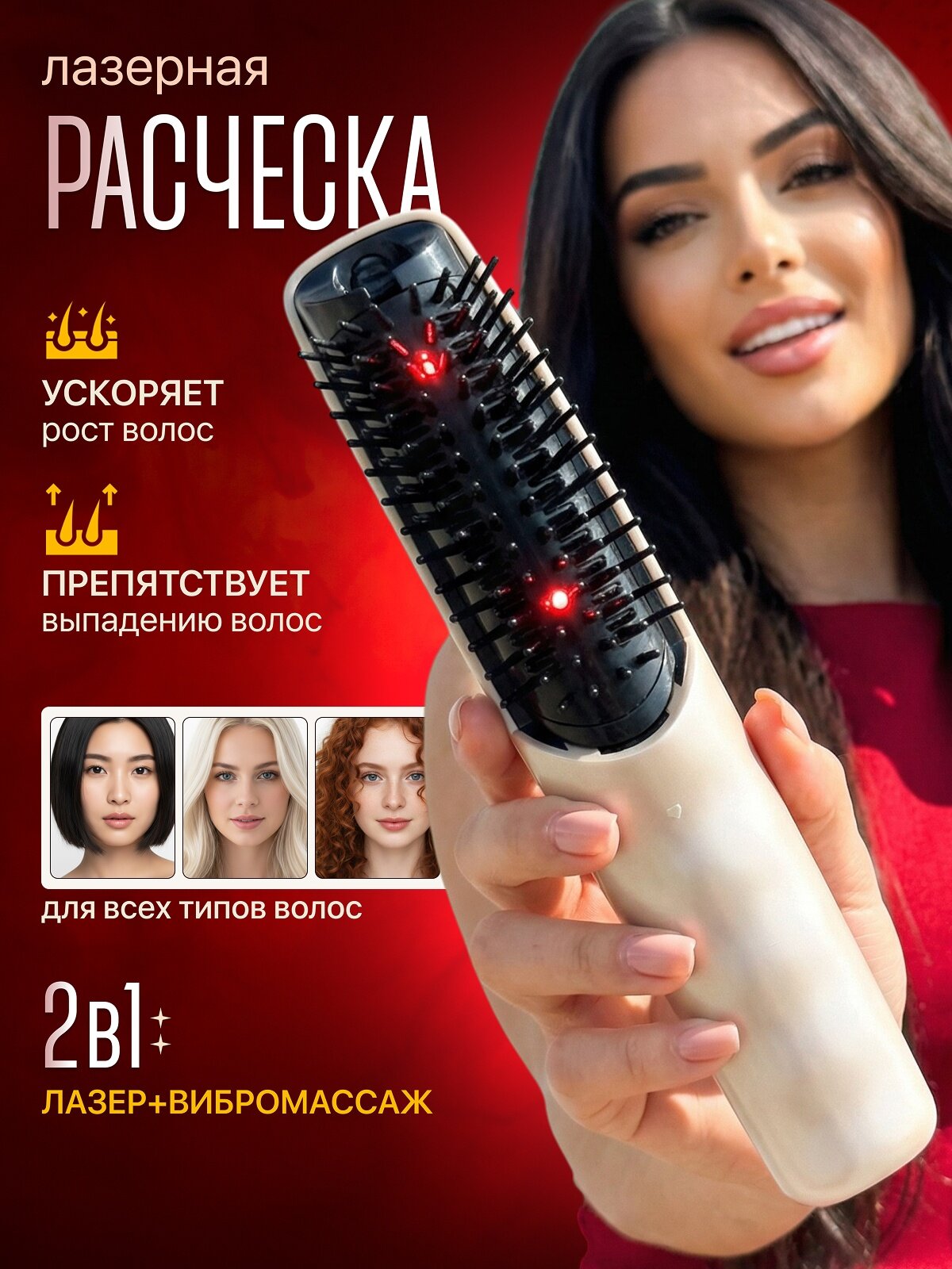 Лазерная расчёска от выпадения и для роста волос c ИК, массажер электрический для головы