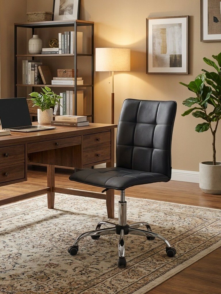 Кресло компьютерное TetChair черное, искусственная кожа, без подлокотников, макс. нагрузка 100 кг