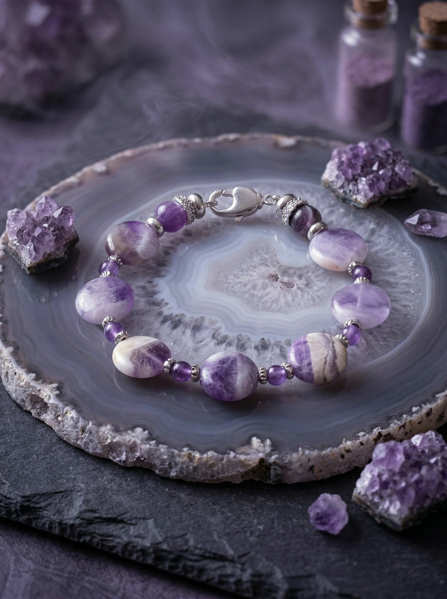 Браслет AT LUMA STONES, кварц, гранат, металл, 1 шт., аметист — фото 1