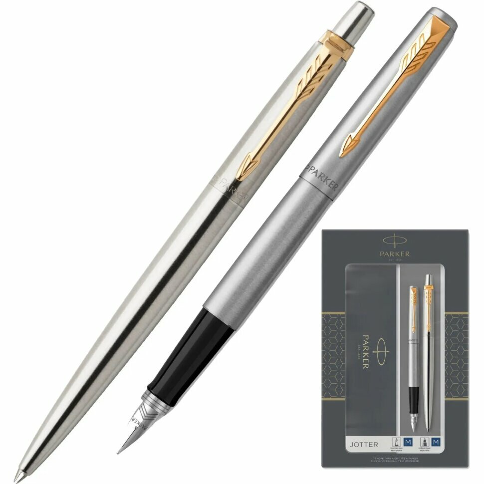 Набор пишущих принадл. PARKER Jotter Stainless Steel GT шар. руч+перо2093257, 1044176