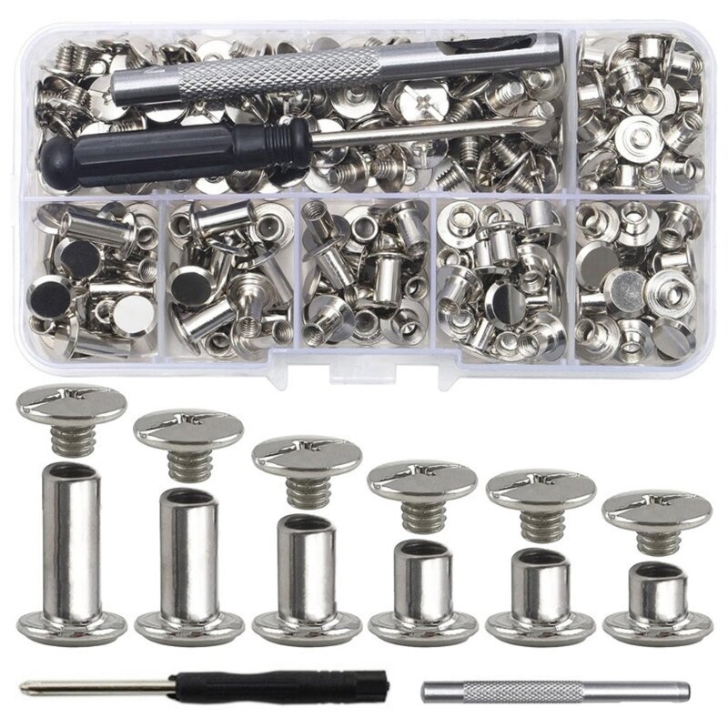 110Pcs Binding Screws Set Metal Screw Rivets for Leather Belt Books Album Bag Collar Luggage Purse Backpacks
