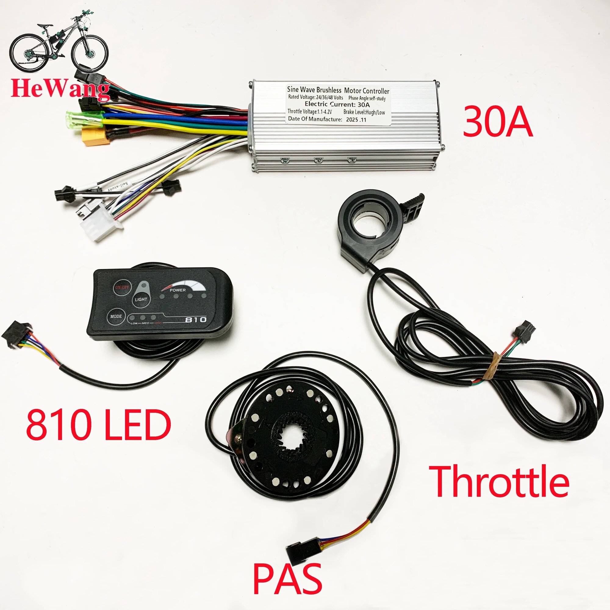 Контроллер электровелосипеда 30A 24-48V, 810 LED, PAS, Throttle
