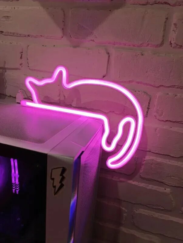 Неоновая вывеска Ленивый Кот розового цвета, LED-подсветка, питание от USB, ночник для декора детской комнаты и спальни