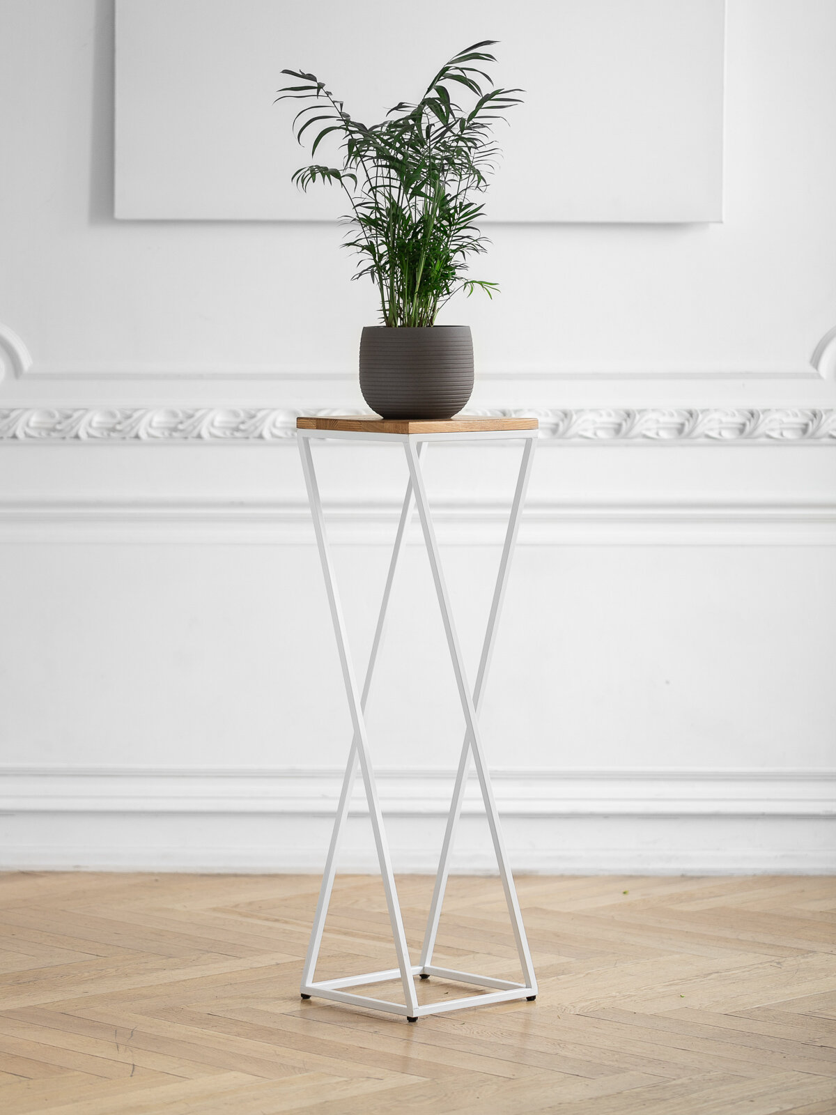 Столик-подставка Loft 100, металл/дерево, для кашпо, белый, 30x30х102см