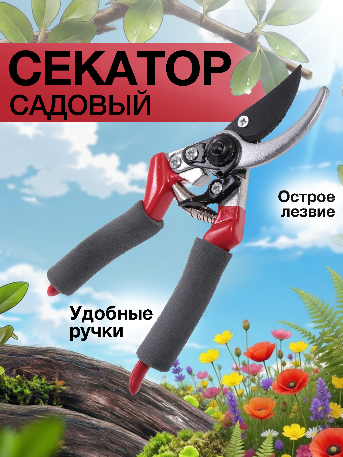 Секатор плоскостной 8" (21,5см) "Садовник" металлические комбинированные ручки ДоброСад