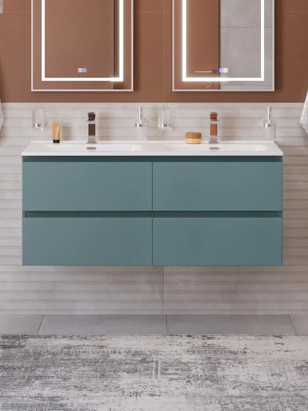 Тумба с раковиной BelBagno Kraft 120 подвесная, матовая голубая, раковина bb1200-2-etl, для двоих
