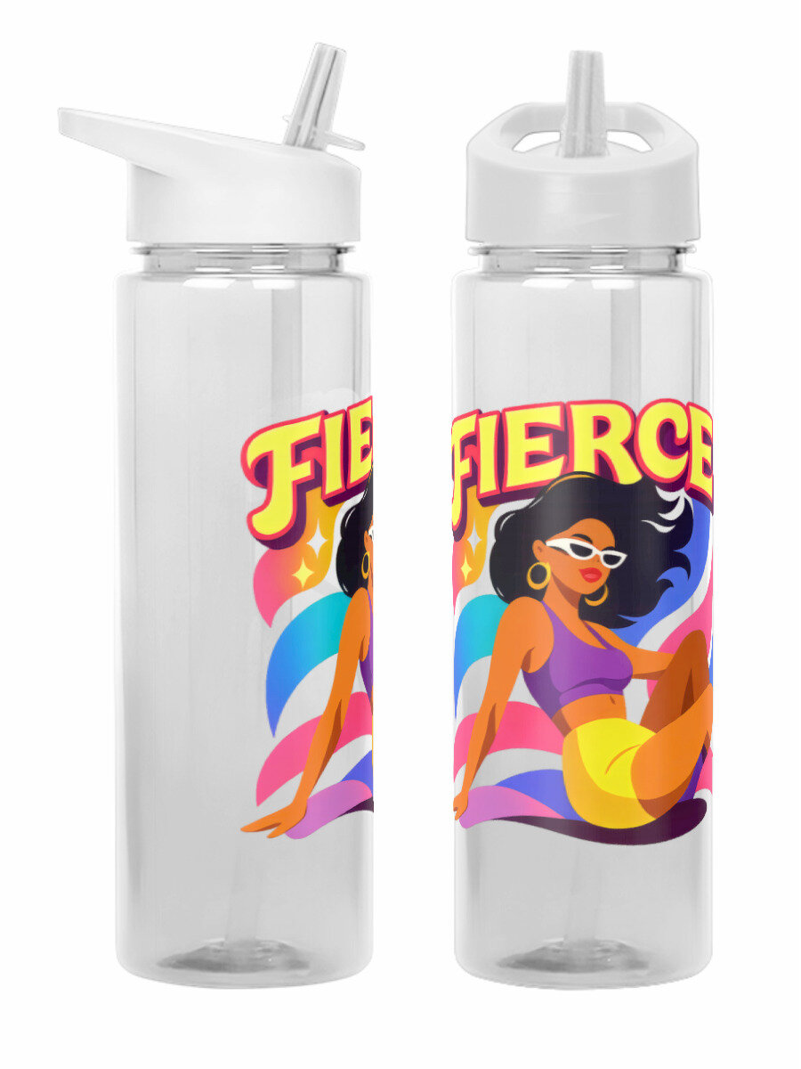 Бутылка белая для воды с принтом Fierce уверенная и стильная