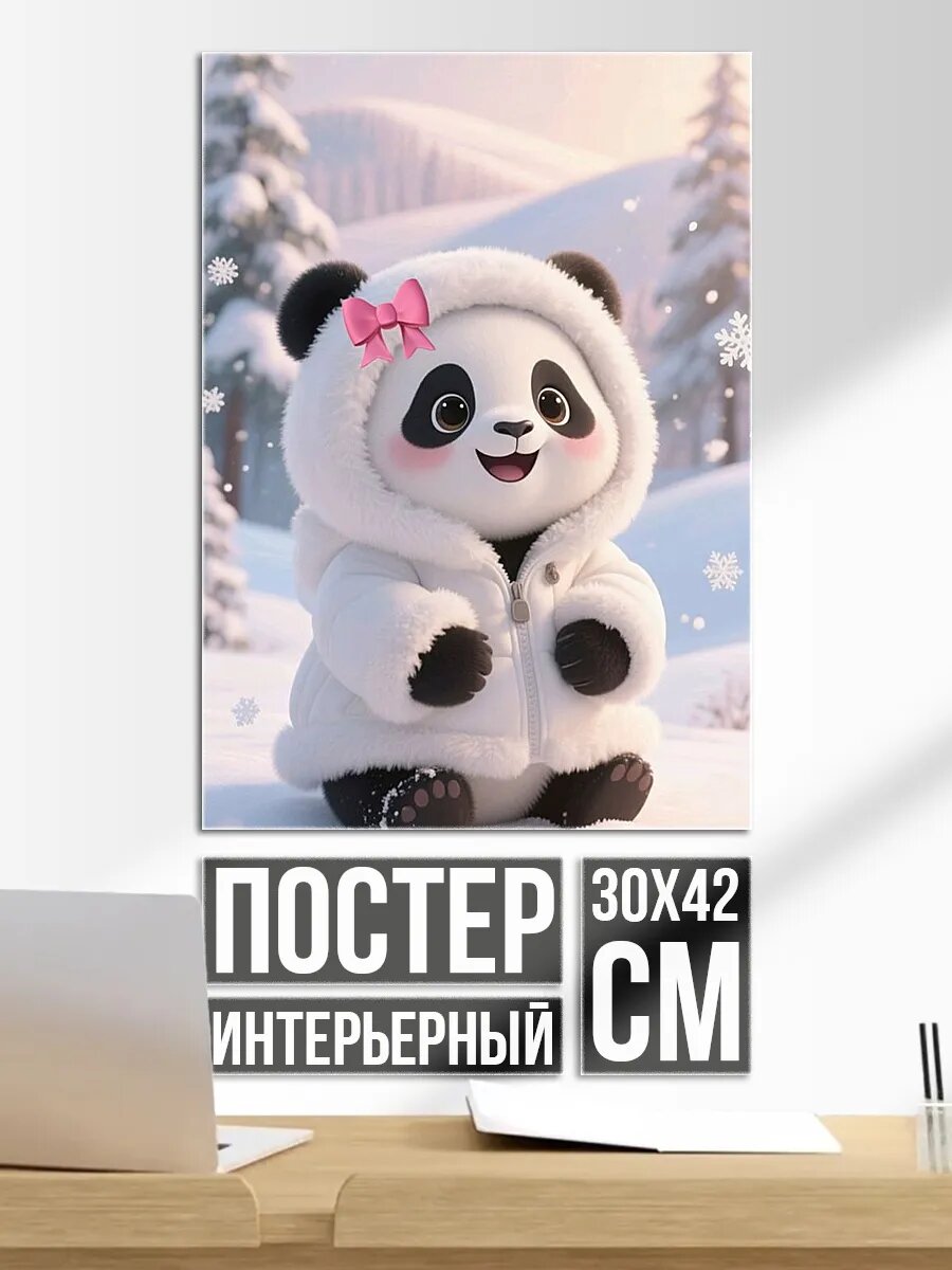 Плакат постер Панда в зимнем лесу