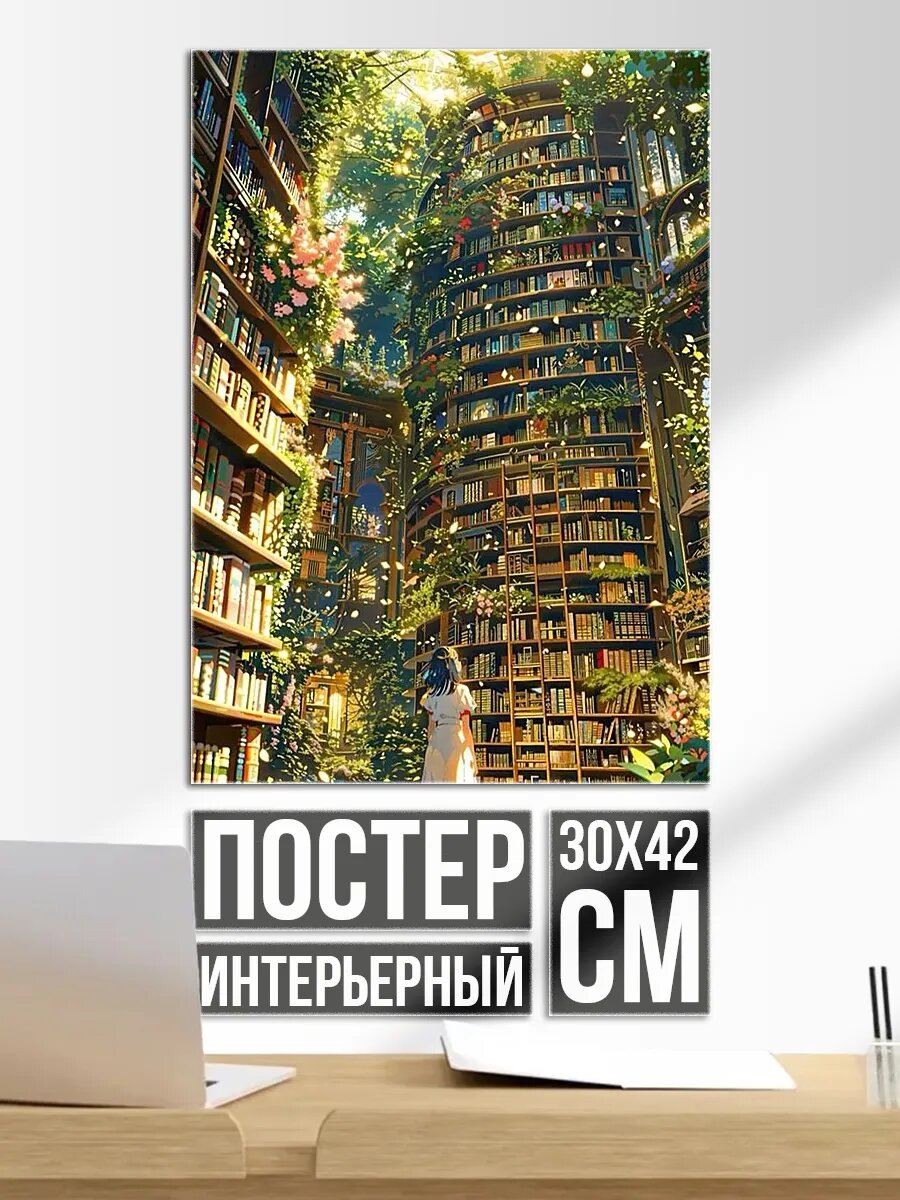 Плакат постер Затерянная библиотека в лесу