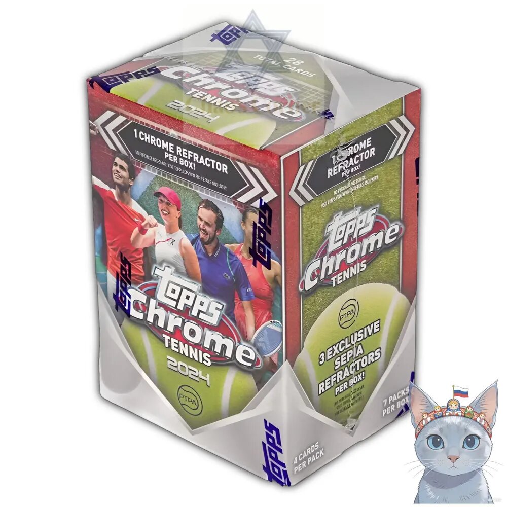 Теннисные карточки Topps Chrome Tennis Blaster Box 2024 / подарочный набор 7 пакетиков любителям панини