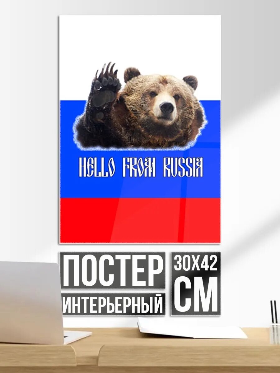 Постер на стену Привет из России - медведь и триколор