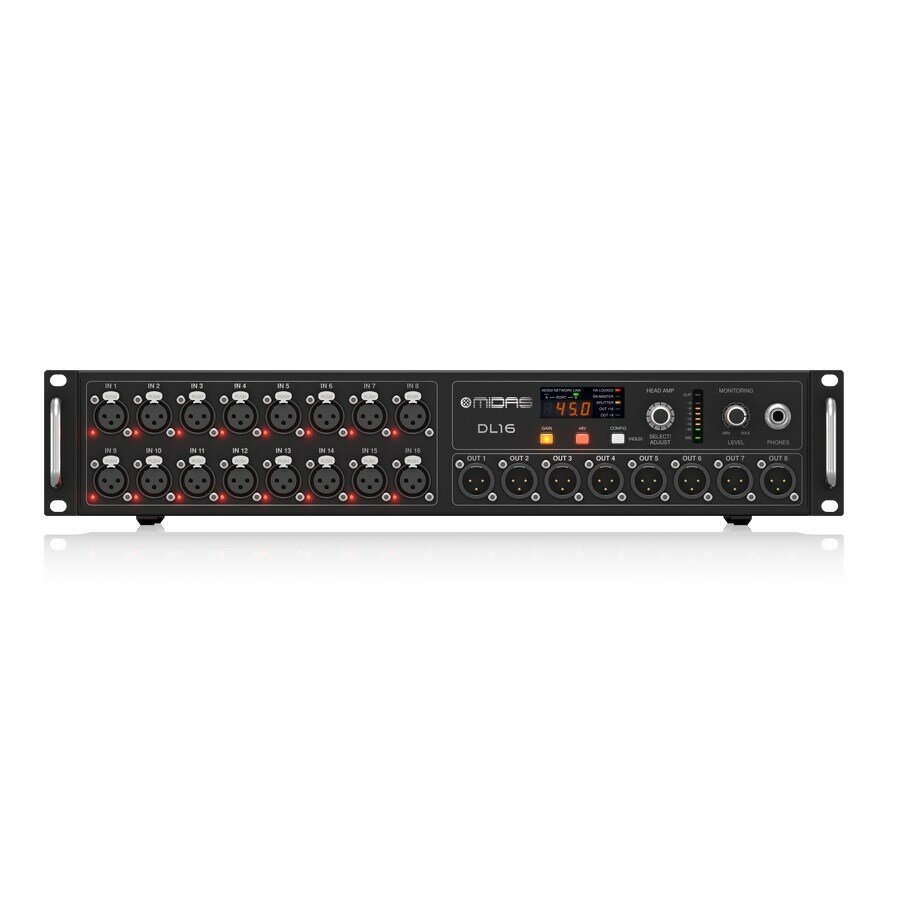 MIDAS DL16 - стейдж-бокс, 16 мик/лин входов, 8 лин выходов XLR, 2 x AES50, ULTRANET, 2 x ADAT, 2U