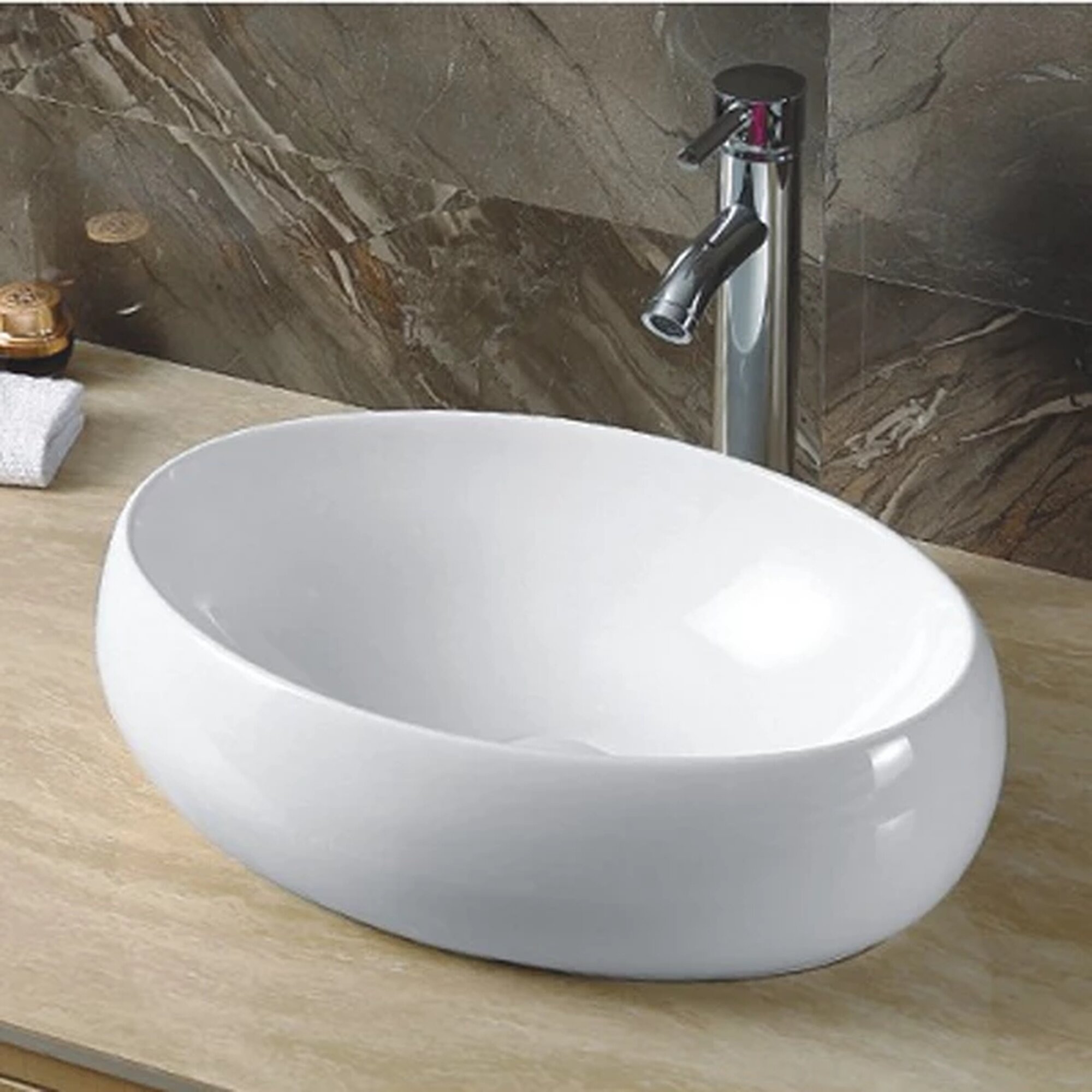 Раковина для ванной CeramaLux 9030В, 14х34х48 см, накладная, фаянс, белый