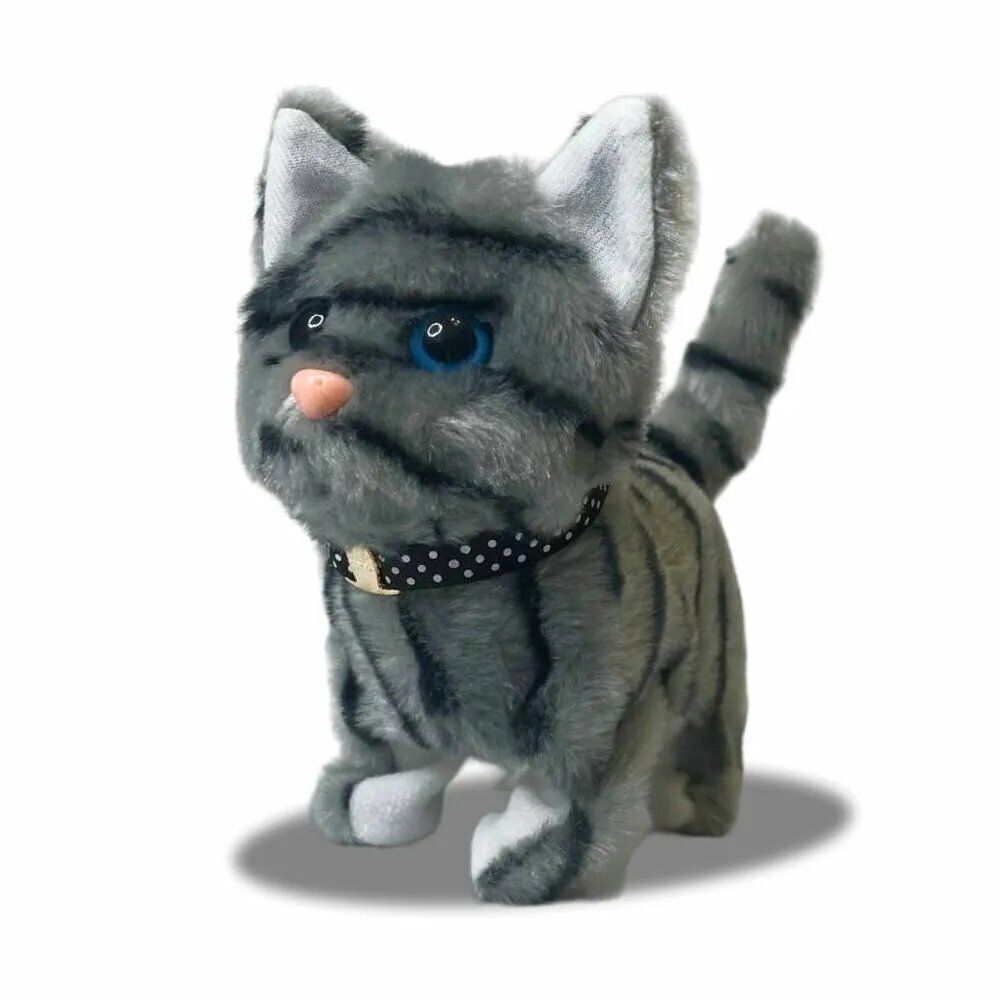 Интерактивная игрушка Кошка для детей, мяукающий котенок на батарейках плюшевый, черно-серый