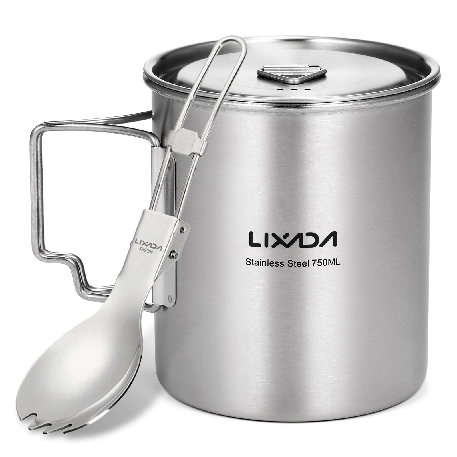 Camping Mug: 750ml Large Capacity Stainless Steel - Lightweight for Backpacking with Secure Lid Camping Pot for Hiking and Outdoor Cooking