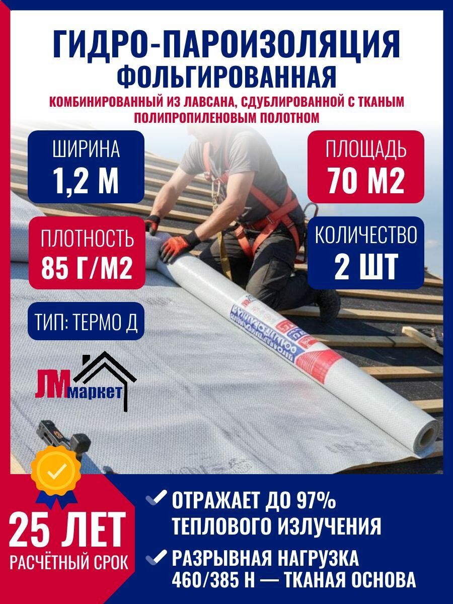 Фольгированная паро-гидроизоляция ЛМ Маркет Термо Д (1,2) 70 м2, 2 рулона