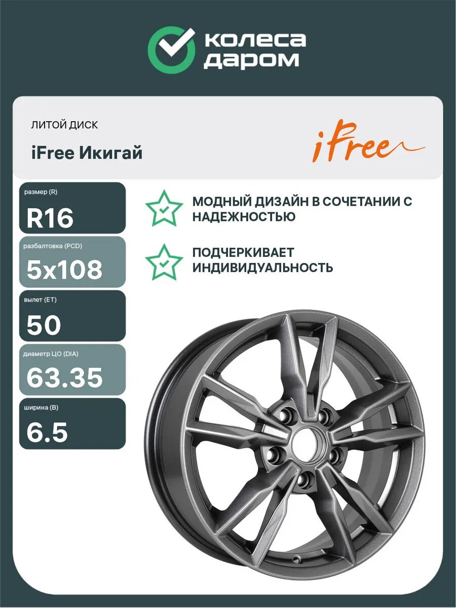 Диски литые Икигай R16х6.5 5x108 ET50 DIA63.35