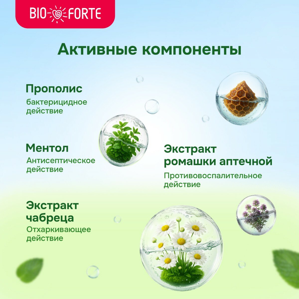 Таблетки при кашле и боли в горле BioForte для рассасывания ромашка-чабрец 24 шт. — фото 1