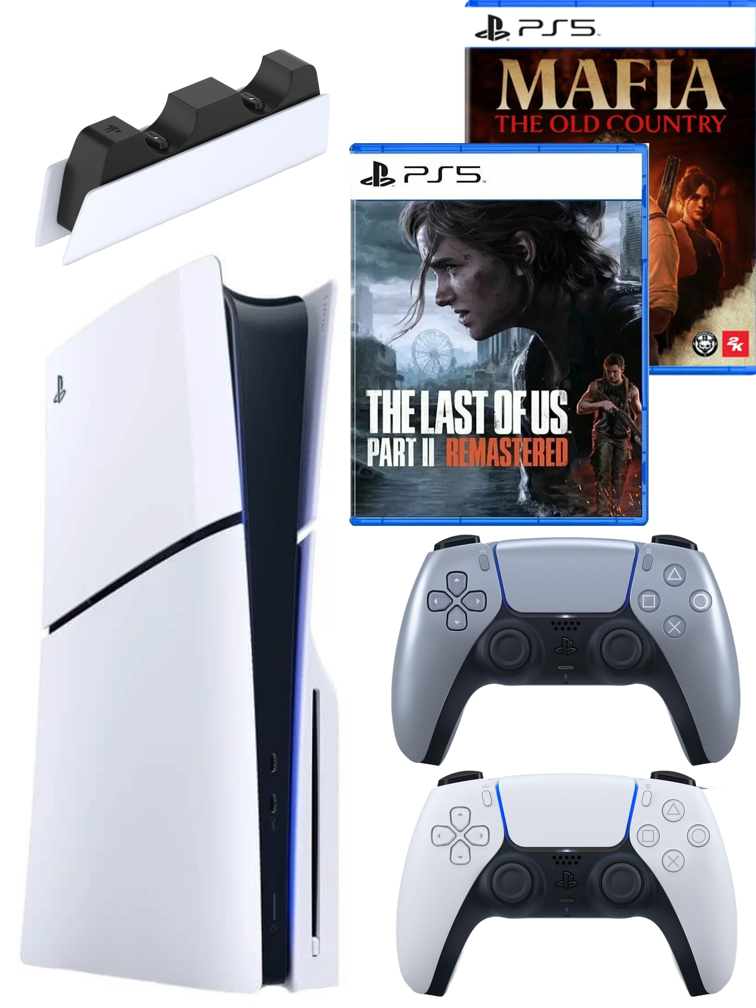 Игровая приставка Sony PS 5 Slim,1ТБ(с дисководом)+2 геймпад+Зарядная станция+2игры(TLOU 2 , Mafia: The old Country)