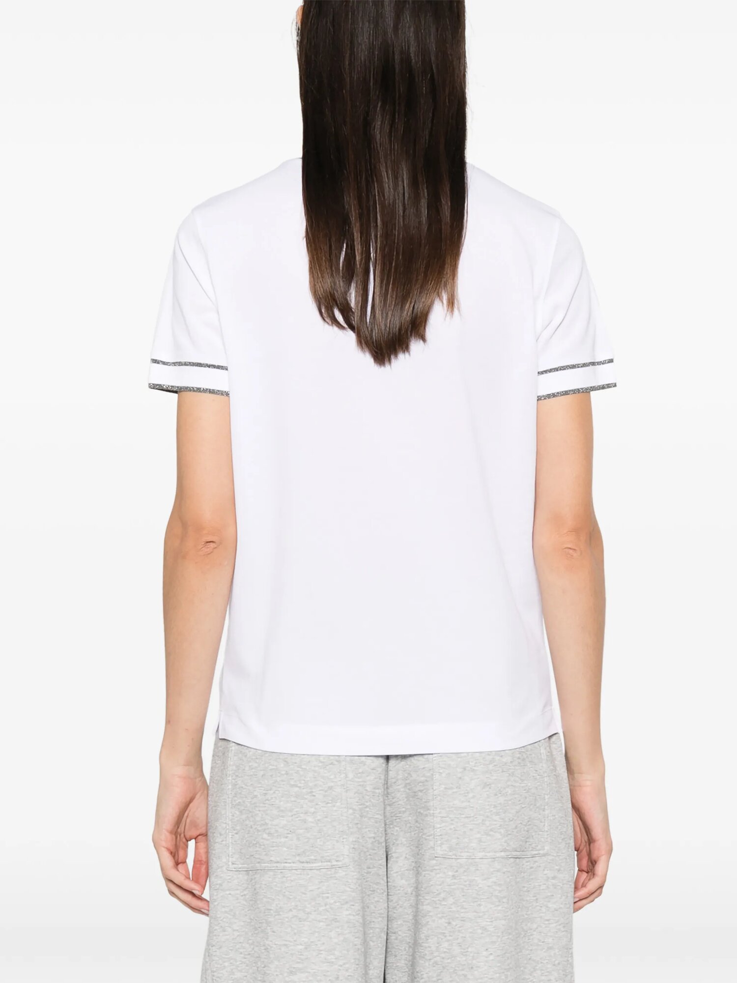 Футболка BRUNELLO CUCINELLI Logo-patch contrast-trim T-shirt, размер 42, бежевый/белый — фото 1