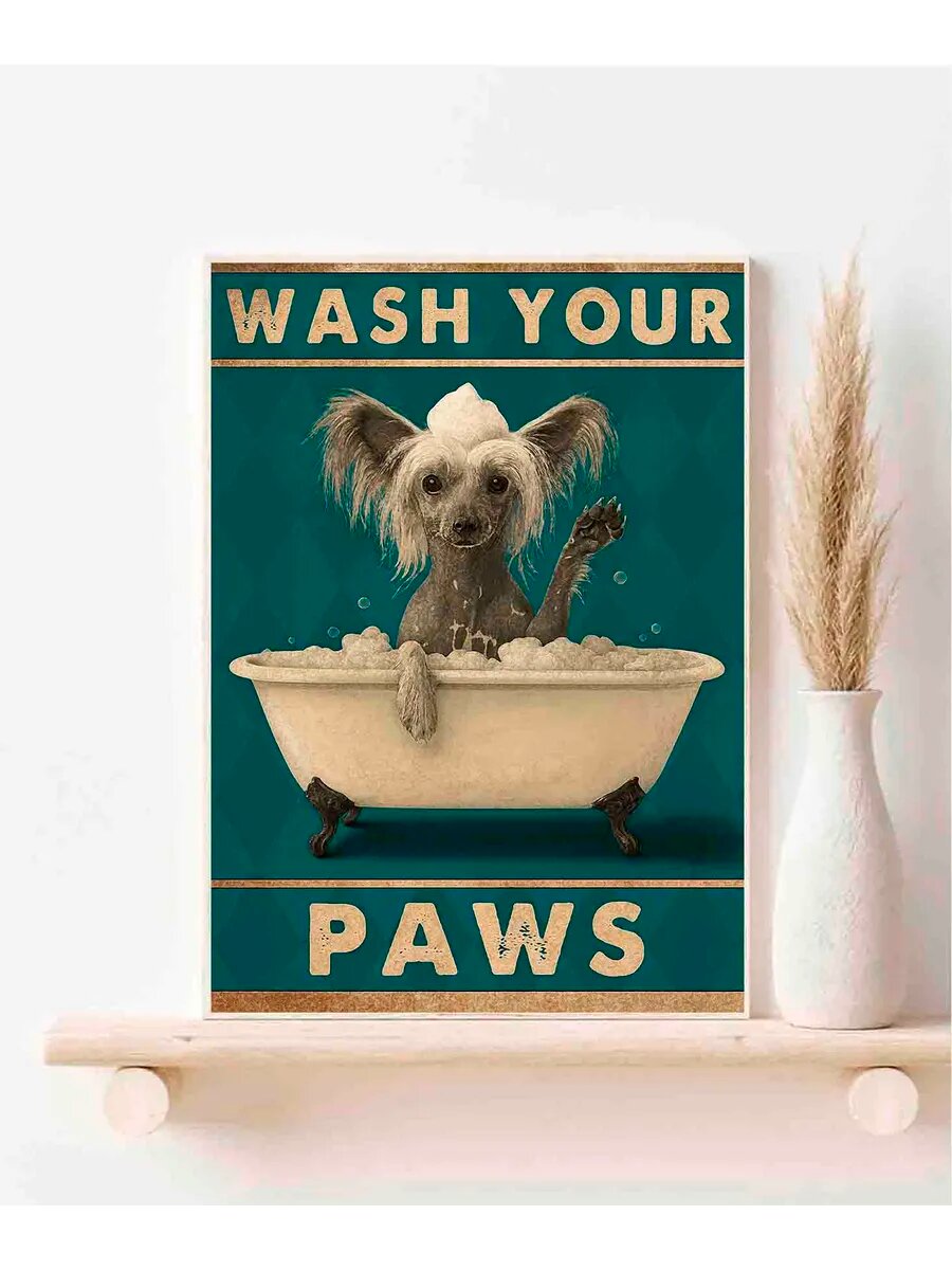Китайская хохлатая собака, Wash Your Paws, Плакат 30x42см