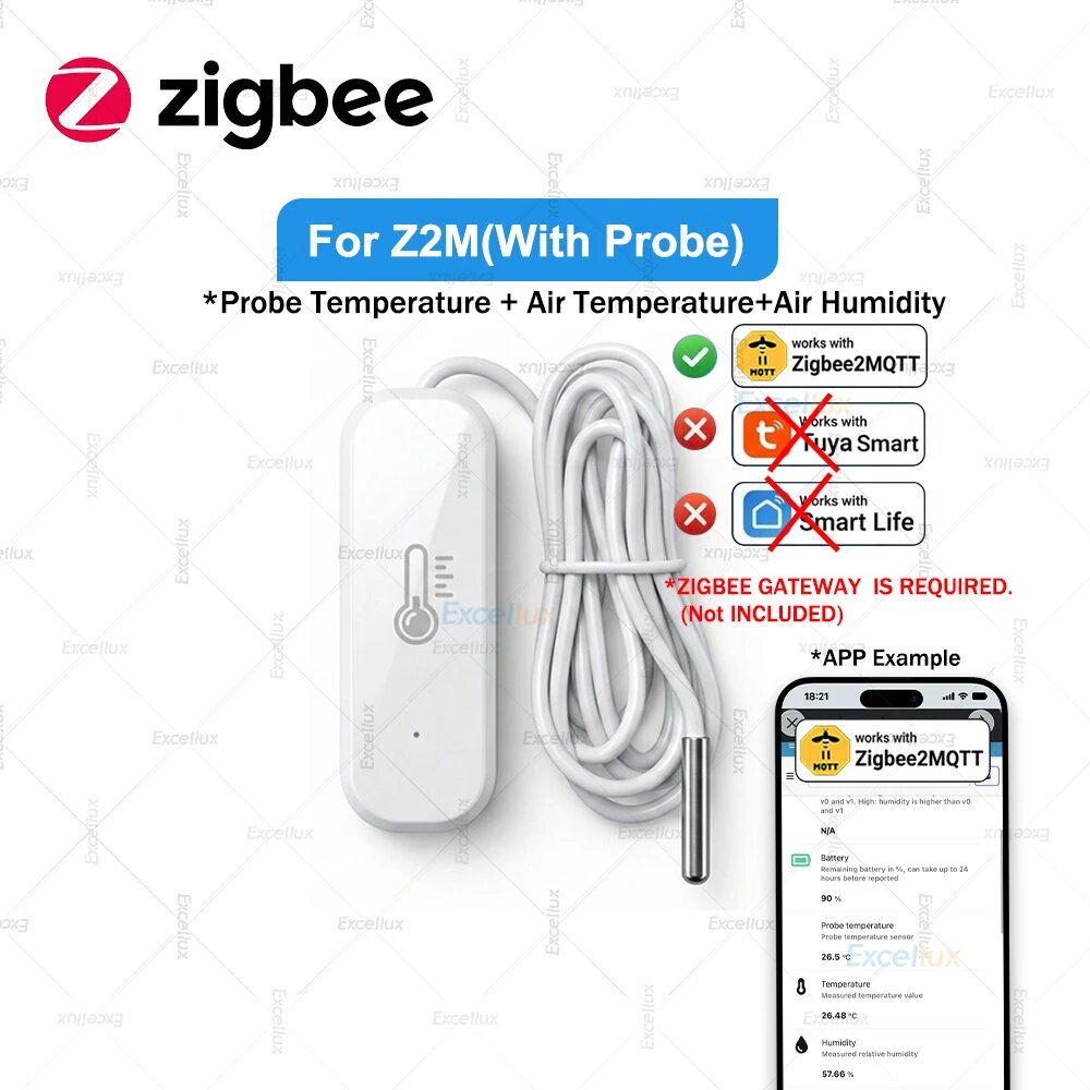 Датчик температуры и влажности Zigbee For Z2M(With probe)