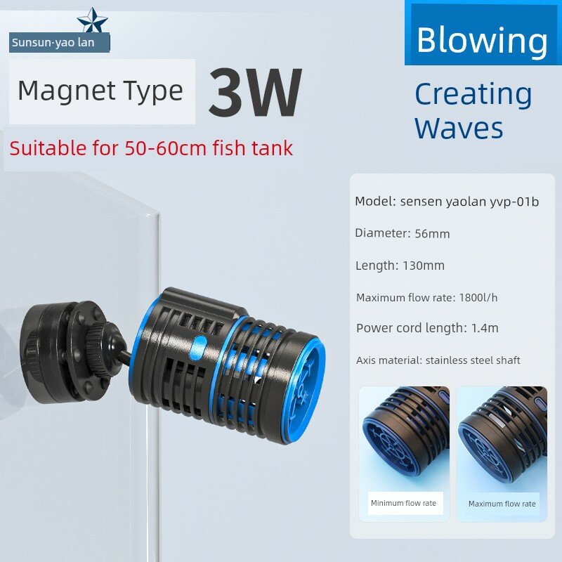 Sensen Bright Blue 3W Насос для водного потока с магнитным креплением для аквариума 50-60 см, регулировка потока, тихая