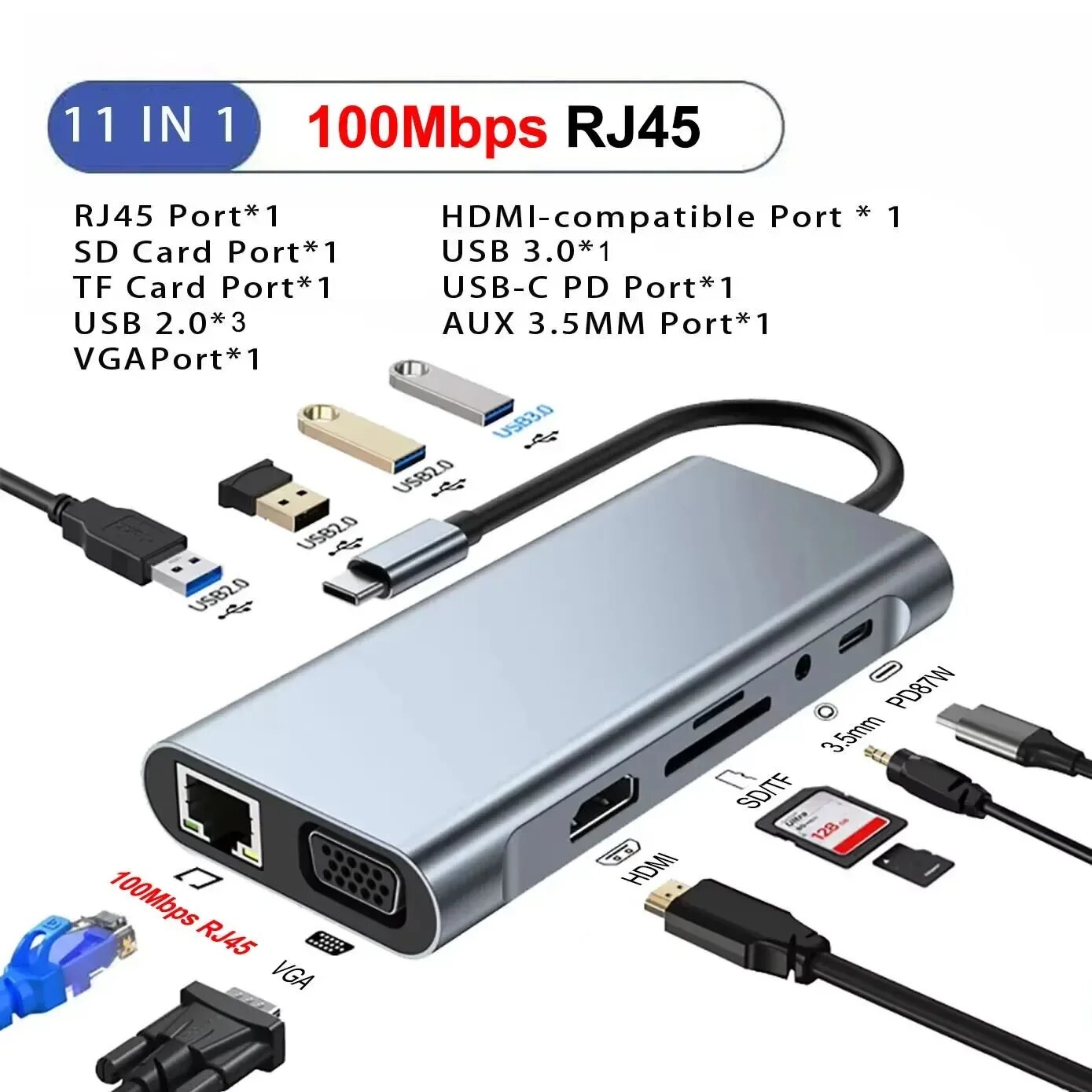 USB C Док-станция kebidumei 11-в-1 11-IN-1 with Box