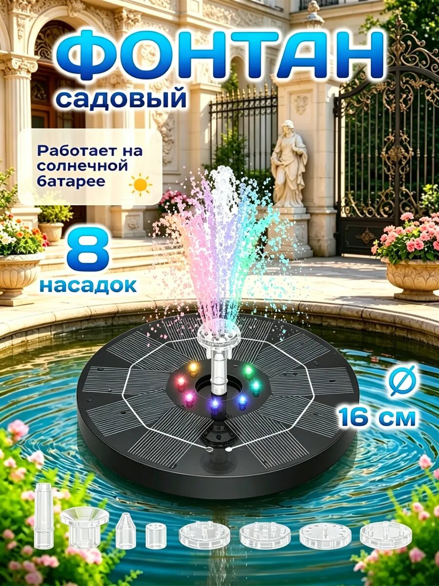 Фонтан на солнечной батарее садовый