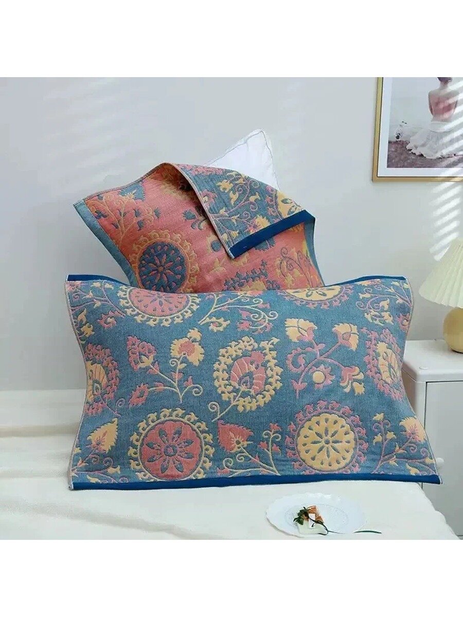 Наволочка, homely W, Муслин, 50x70 см, Цвет Коричневый красный