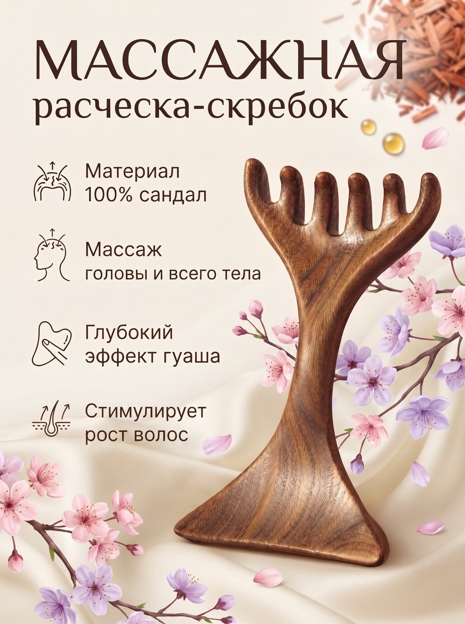 Массажер гребень из сандалового дерева для головы, шеи и тела, скребок гуаша для тела деревянный