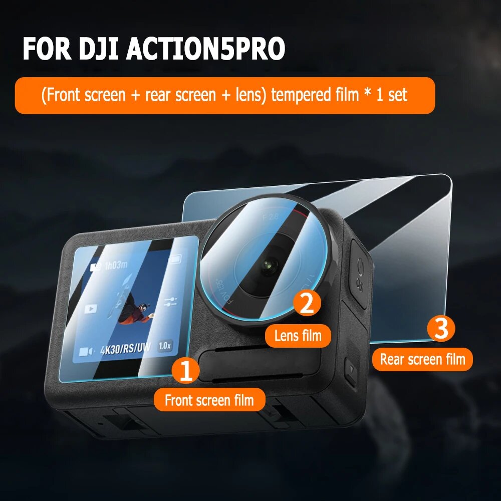 Защитные пленки DJI Action 5 Pro (экран+объектив)