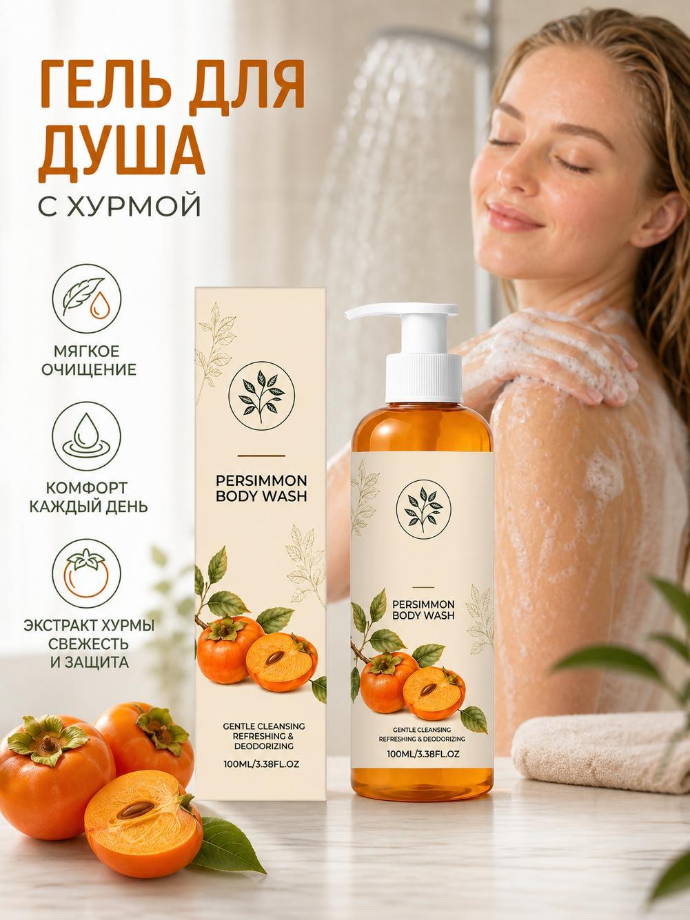 Гель для душа Persimmon, очищающий и дезодорирующий, натуральный уход за кожей 100 мл
