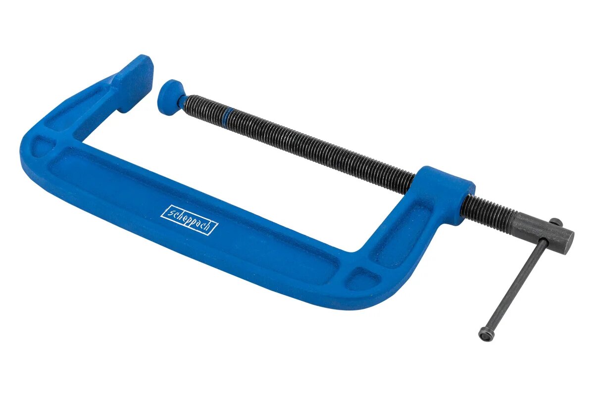 Струбцина G‑образная Scheppach 200 мм чугунная рама, винтовой зажим для дерева, металла и пластика