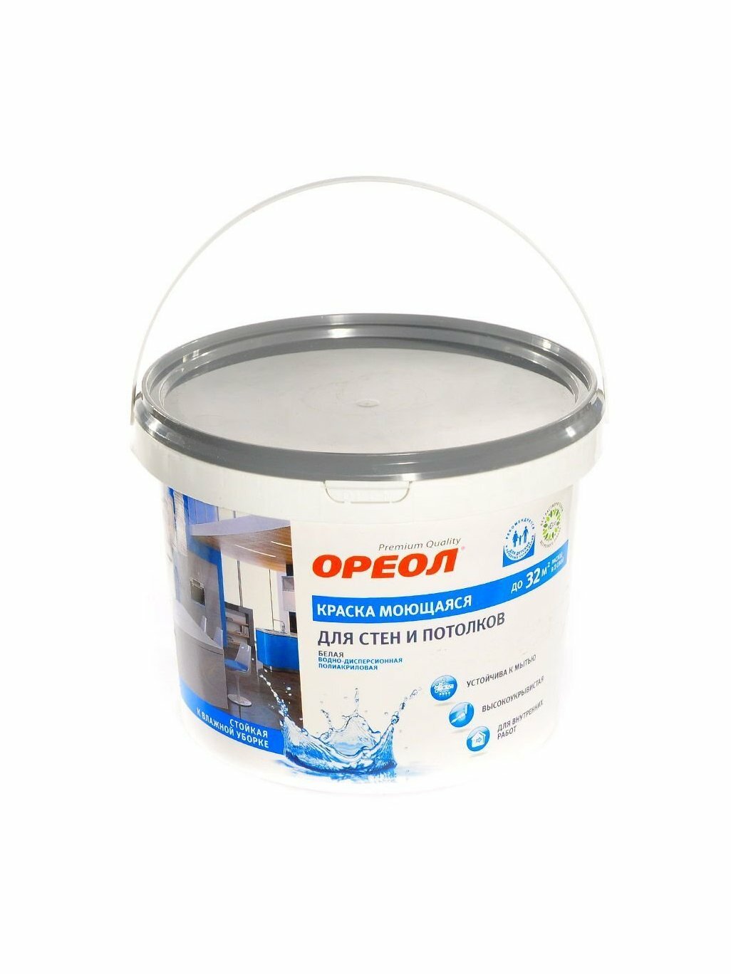 Краска водно-дисперсионная Ореол полиакриловая белая матовая 3 кг для внутренних работ, моющаяся и влагостойкая