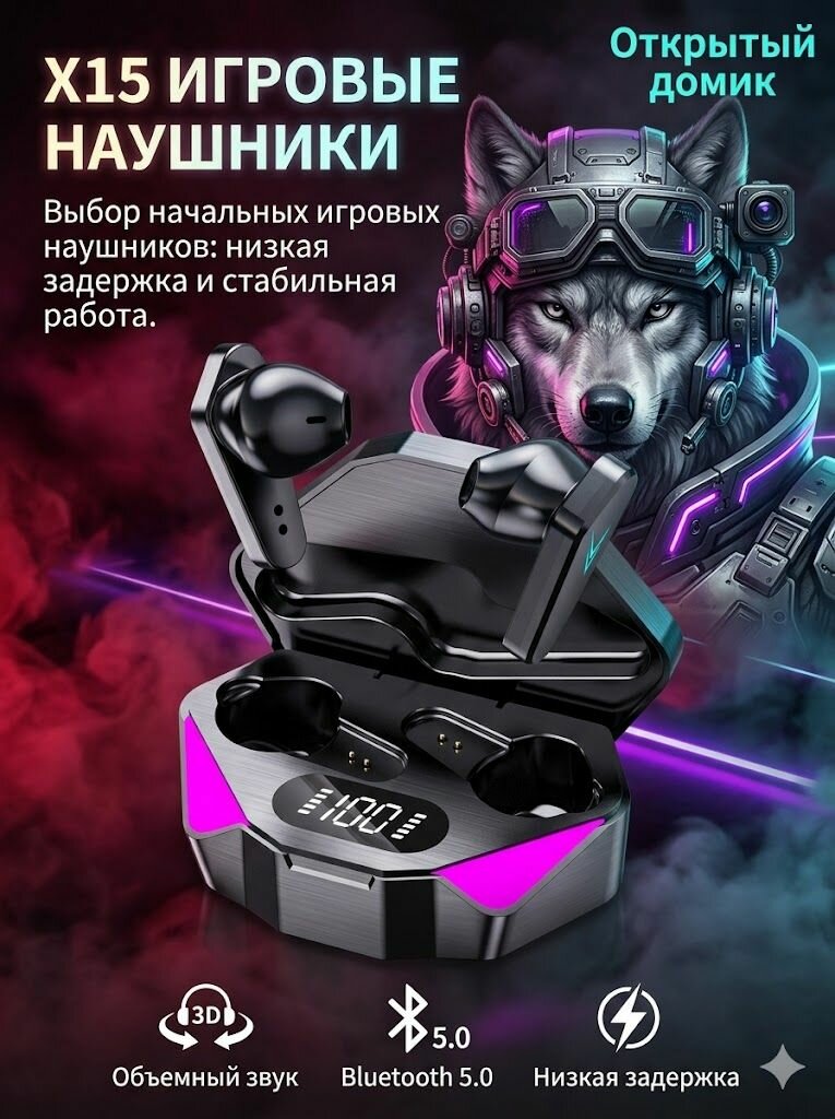 DX15 Беспроводные наушники-клипсы Bluetooth 5.3, MP3-плеер, поддержка TF-карты, RGB-подсветка, безболезненная носка для спорта