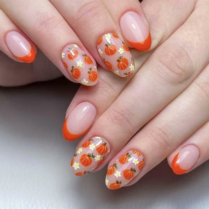 24 искусственных ногтя на День благодарения с тыквой