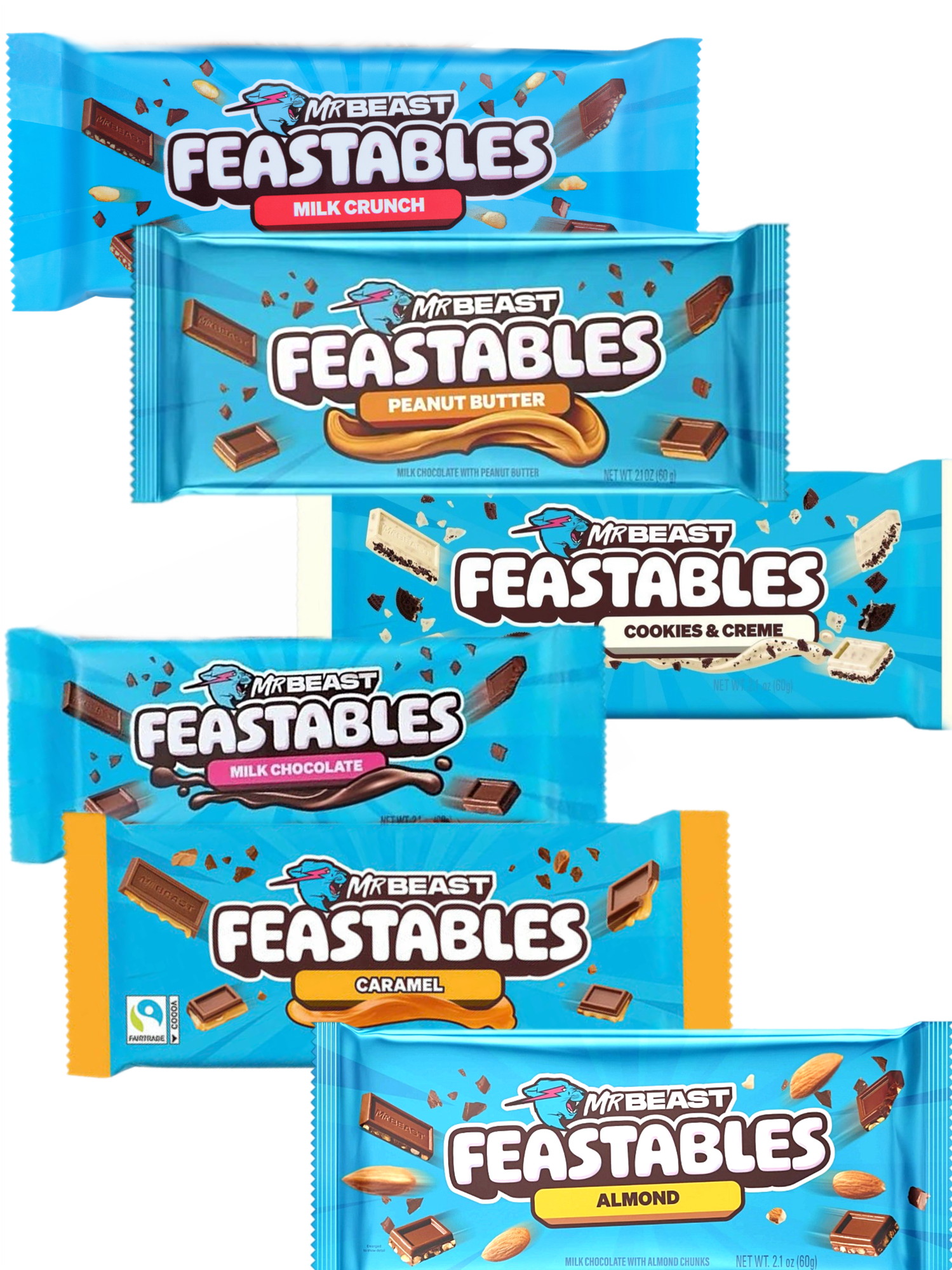 Шоколадная плитка Mr.Beast Feastblase / Шоколад ассорти микс набор Мистер Бист, 60г х 6 шт