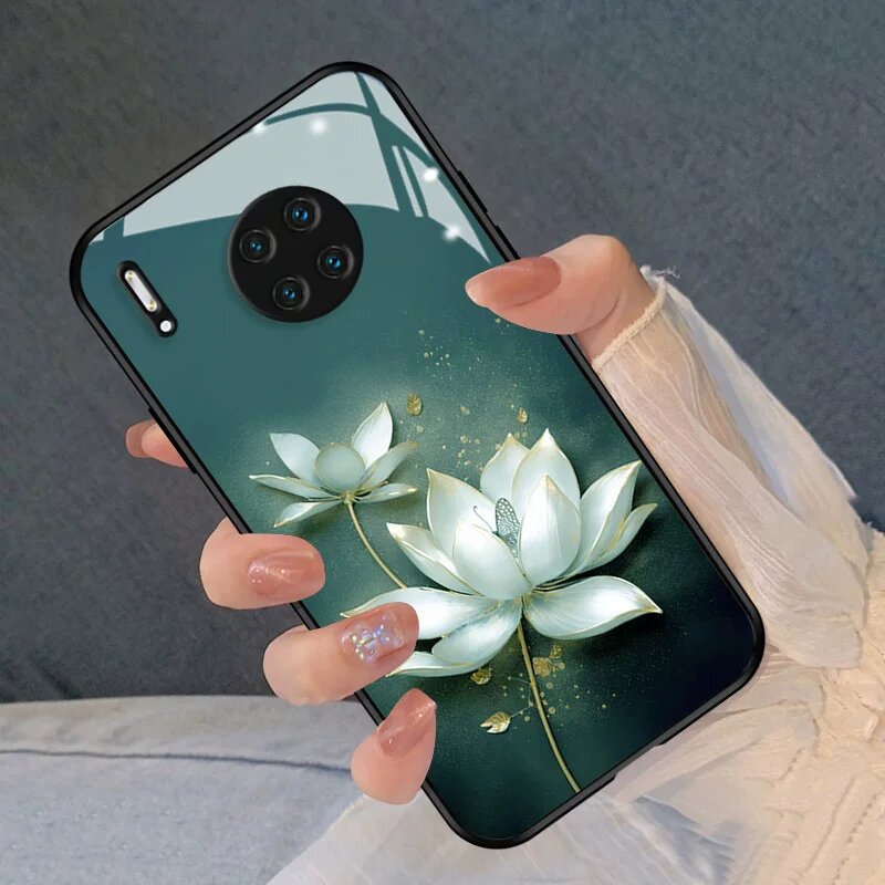 Чехол с узором зеленой синей лилии для Huawei Nova 2 Plus с закаленным стеклом, ударопрочный
