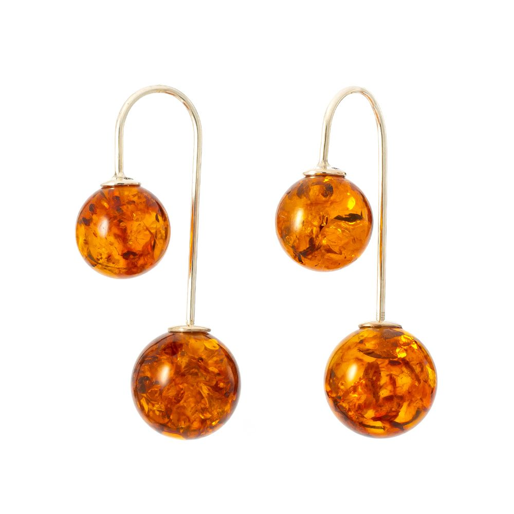 Серьги пусеты, серебро, 925 проба, янтарь