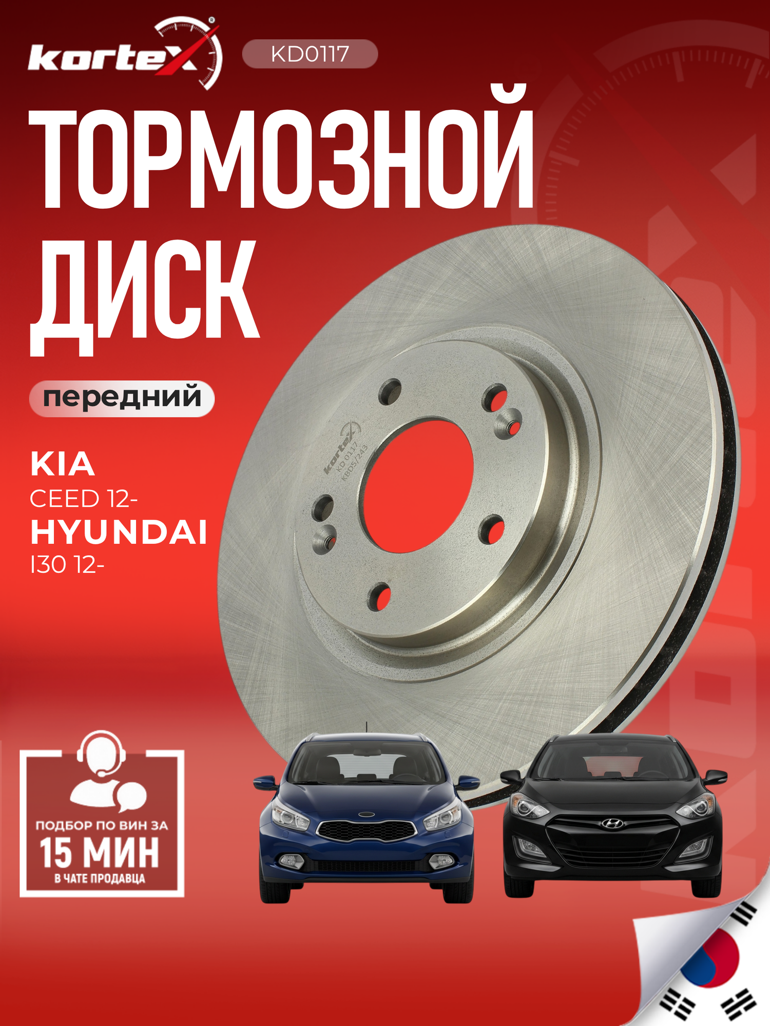 Диск тормозной Kortex для KIA CEED / HYUNDAI i30 12- передний вентилируемый(d-300mm)