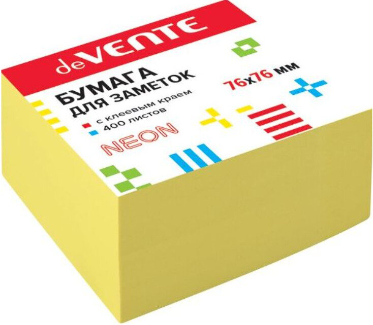 Бумага на липкой подложке 76*76 400 листов "deVENTE" неоновая желтая